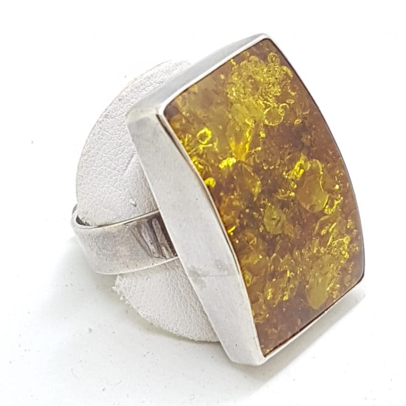 * SOLD * Sterling Silver Large Rectangular Natural Amber Ring – Alexa's ...
