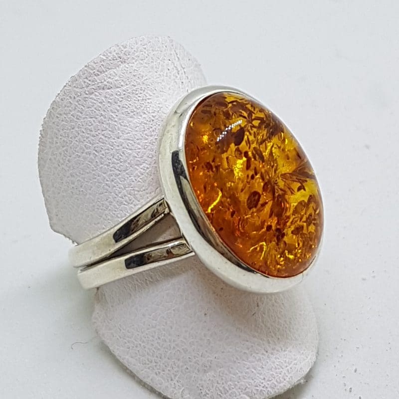 Sterling Silver Oval Amber Ring – Extendable *SOLD* – Alexa's Treasures