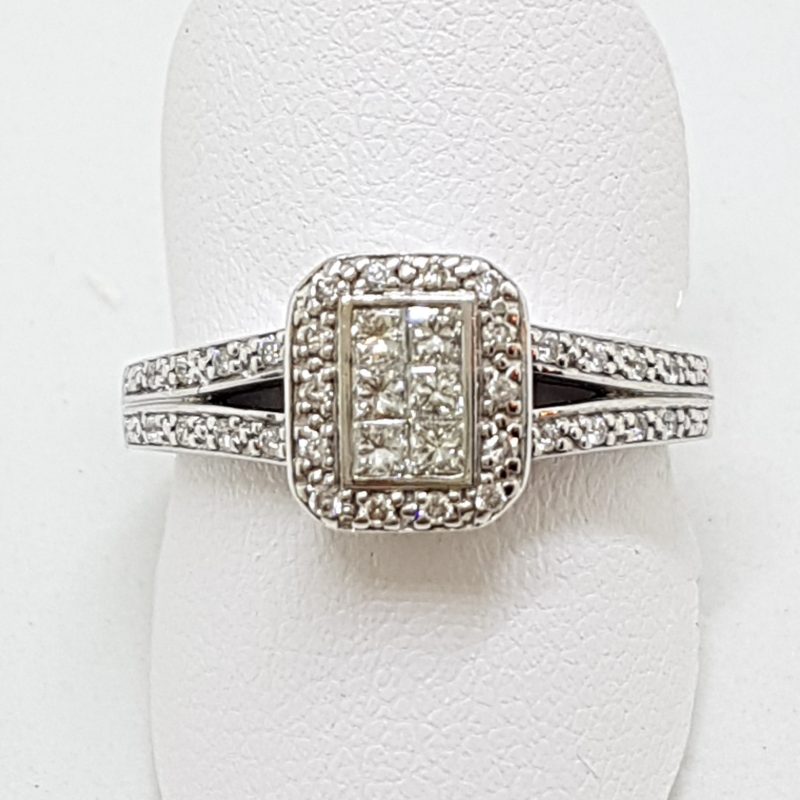 * SOLD * 18ct White Gold Rectangular Diamond Cluster Ring – Engagement ...