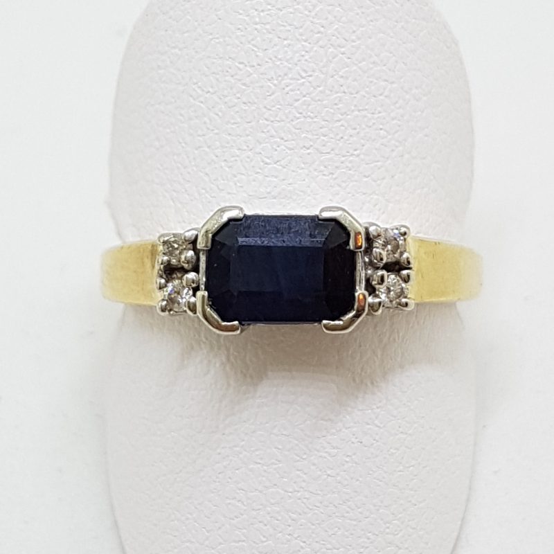 * SOLD * 9ct Yellow Gold Rectangular Sapphire & Diamond Ring – Alexa's ...