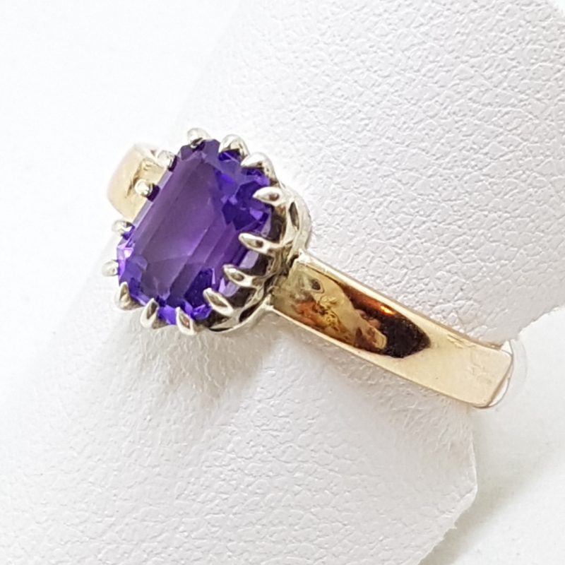 * SOLD * 9ct Rose & White Gold Rectangular Amethyst Claw Set Ring ...