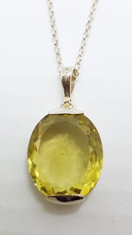* SOLD * Sterling Silver Large Oval Lemon Citrine Pendant on Silver ...