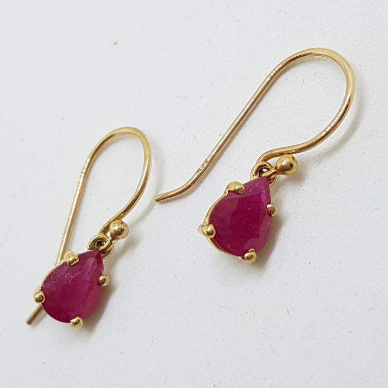 * SOLD * 9ct Gold Natural Ruby Drop Earrings – Teardrop – Alexa's Treasures
