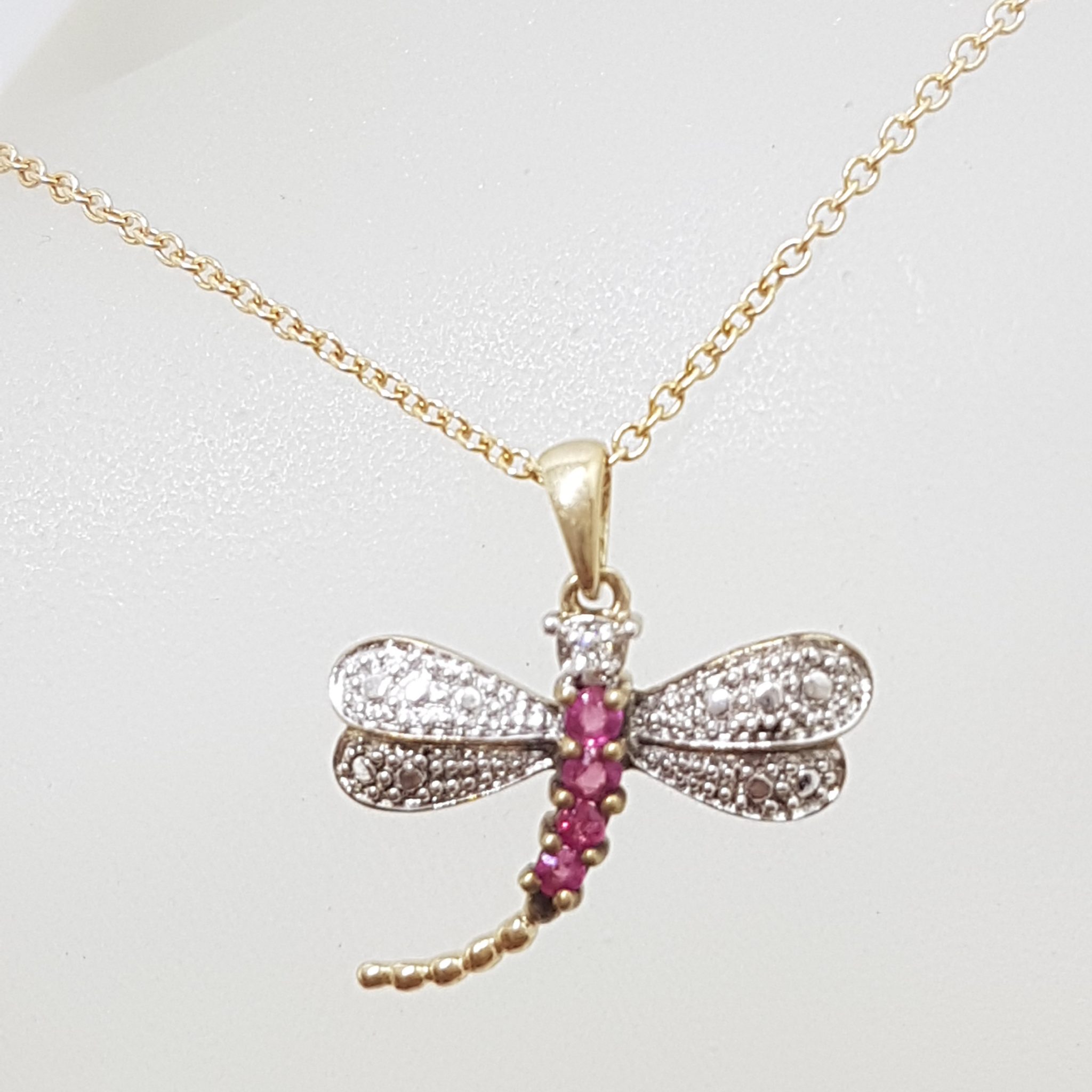 * SOLD * 9ct Yellow Gold Natural Ruby & Diamond Dragonfly Pendant on ...