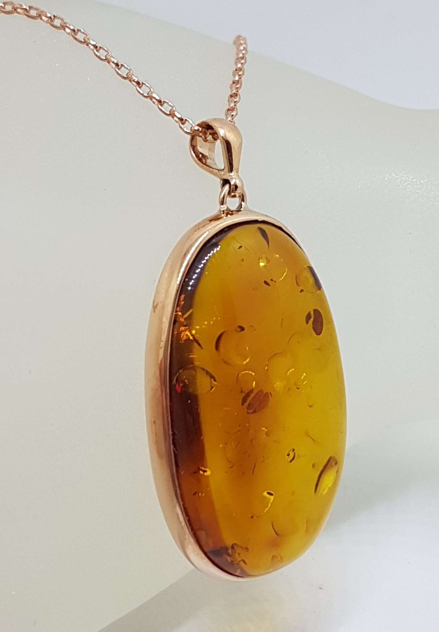 * SOLD * 9ct Rose Gold Large Oval Amber Pendant on 9ct Chain – Alexa's ...