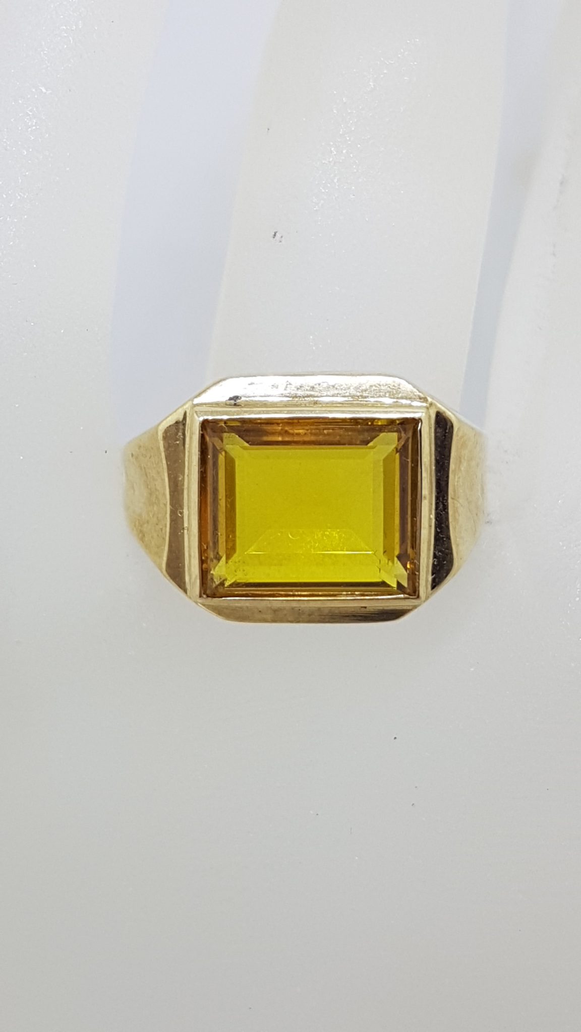 * SOLD * 9ct Yellow Gold Rectangular Yellow Stone Gents Ring – Antique ...