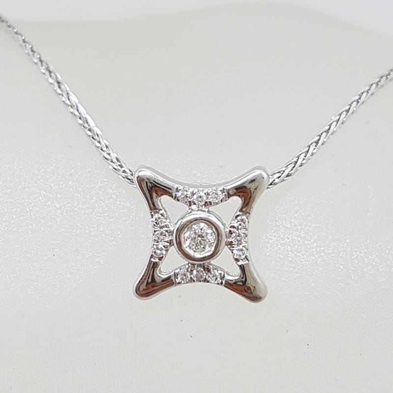 * SOLD * 9ct White Gold Square Diamond Cluster Pendant on 9ct Chain ...