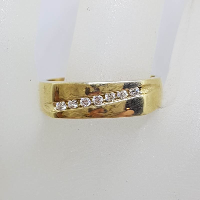 * SOLD * 9ct Yellow Gold 7 Diamond Channel Set Rectangular Gents ...