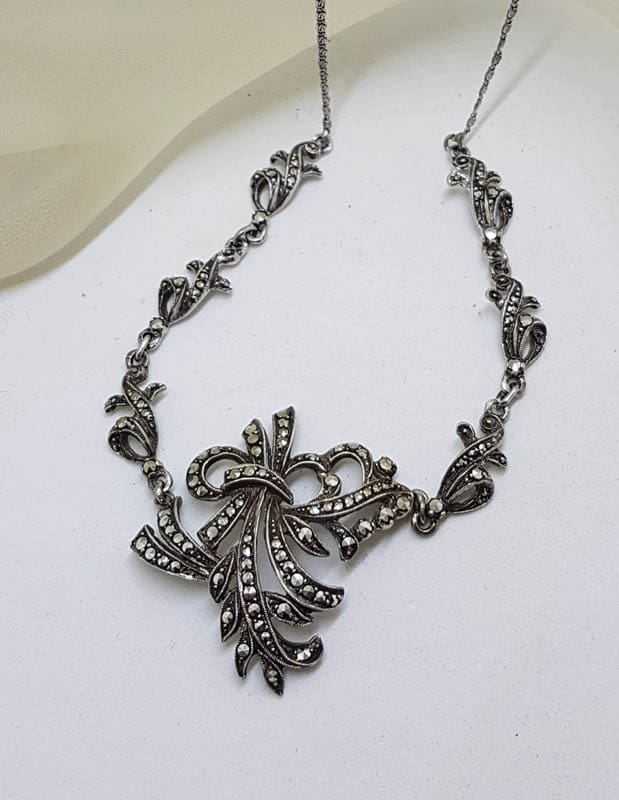 Sterling Silver Vintage Marcasite Ornate Design Collier Necklace / Chain – Alexa's Treasures