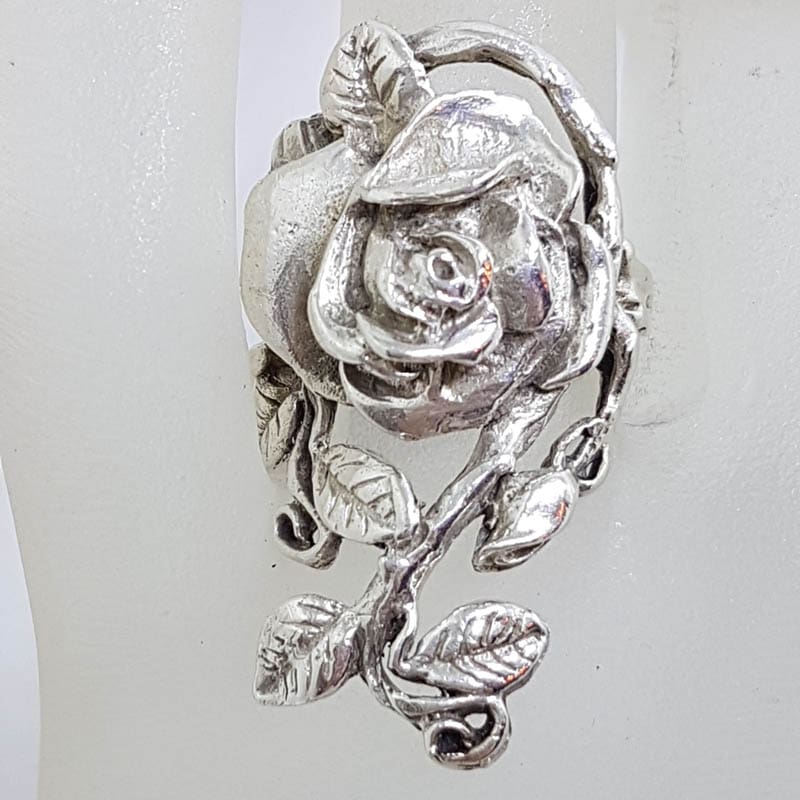 * SOLD * Sterling Silver Long Floral Rose Motif Ring – Vintage – Alexa ...