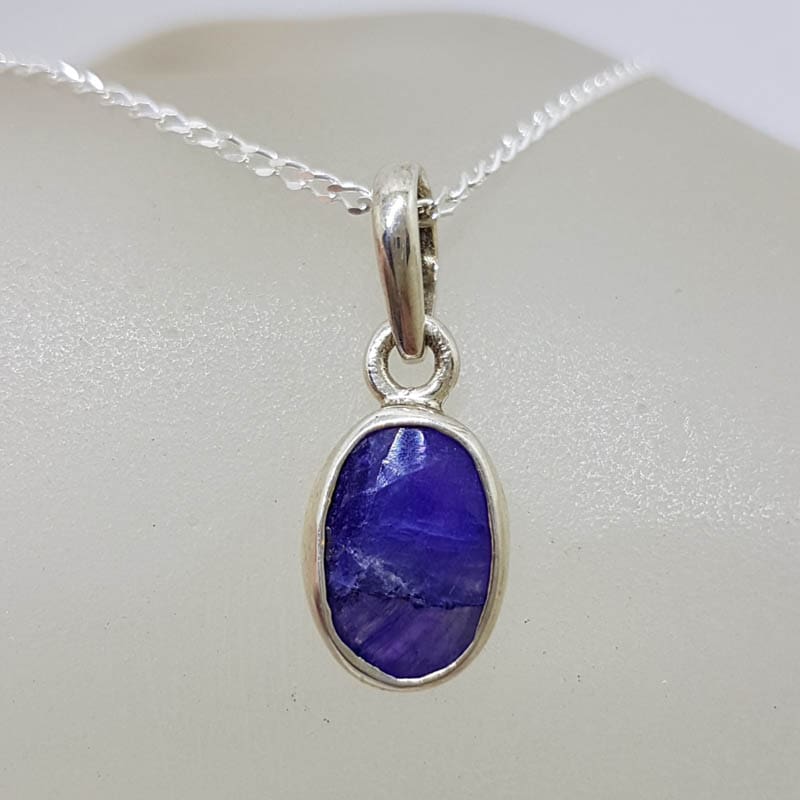 * SOLD * Sterling Silver Oval Bezel Set Tanzanite Pendant on Silver ...