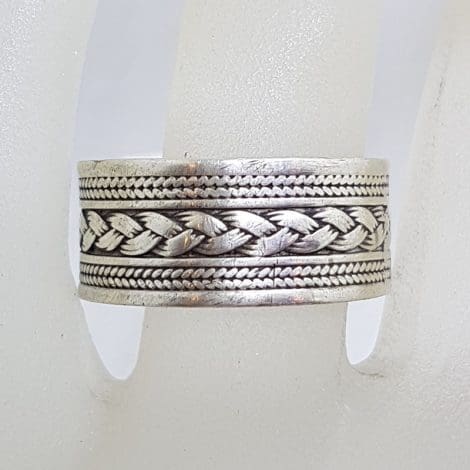 * SOLD * Sterling Silver Wide Weaved Plait Pattern Wedding Band Ring ...