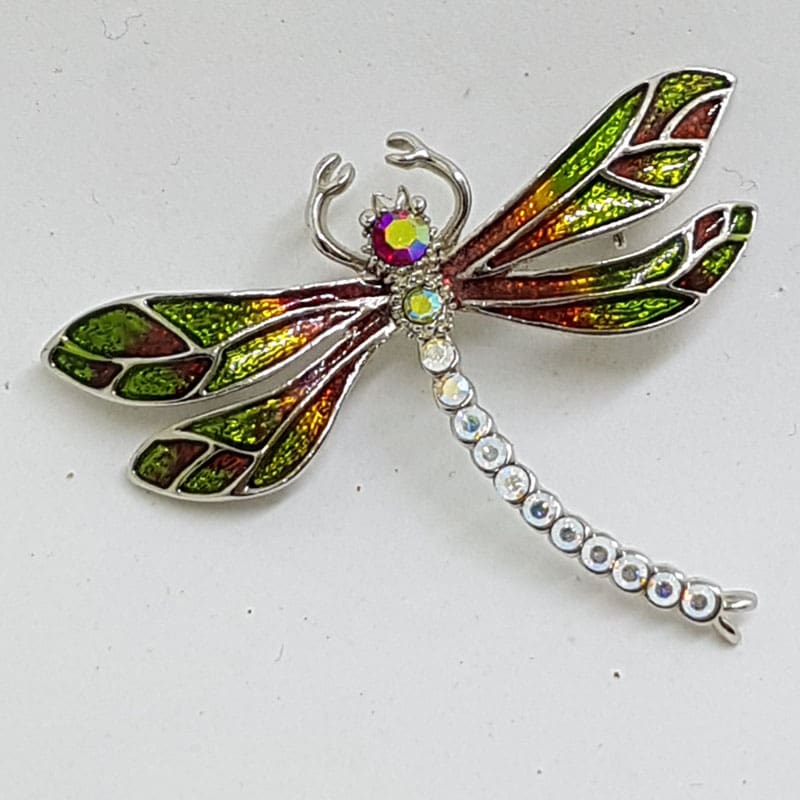 * SOLD * Plated, Enamel and Rhinestone Dragonfly Brooch – Vintage ...