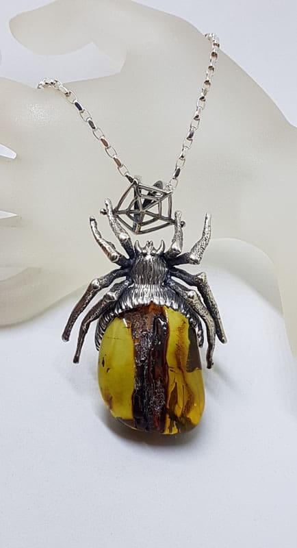* SOLD * Sterling Silver Large Natural Baltic Amber Spider Pendant on ...