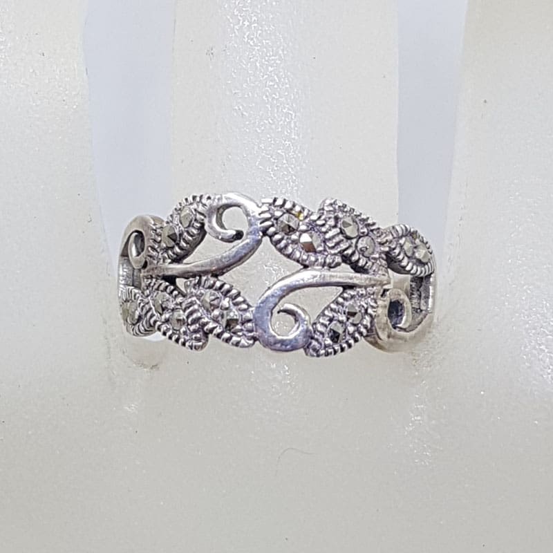 *SOLD* Sterling Silver Marcasite Ornate Filigree Leaf Design Band Ring ...