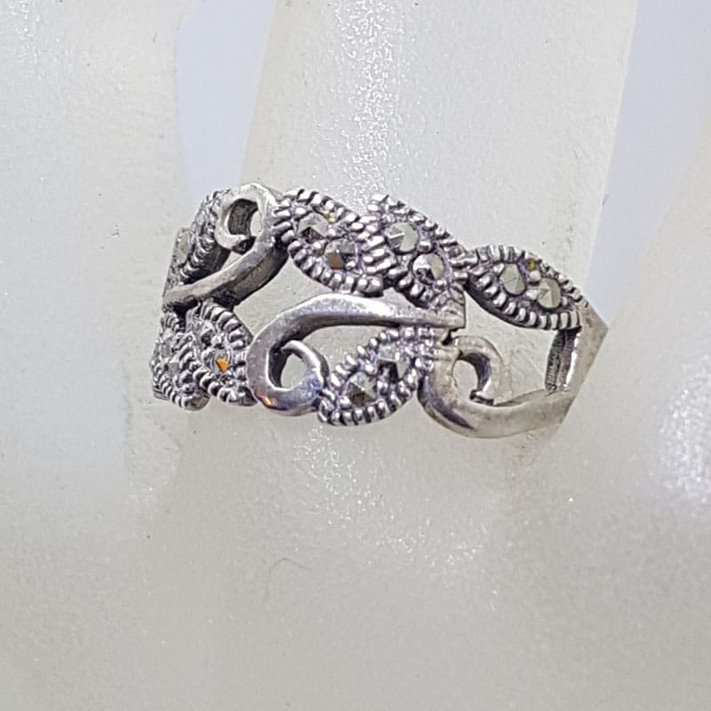 *SOLD* Sterling Silver Marcasite Ornate Filigree Leaf Design Band Ring ...