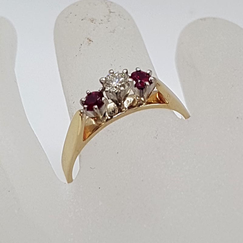 *SOLD* 18ct Yellow Gold Natural Ruby and Diamond Trilogy Ring – Vintage ...