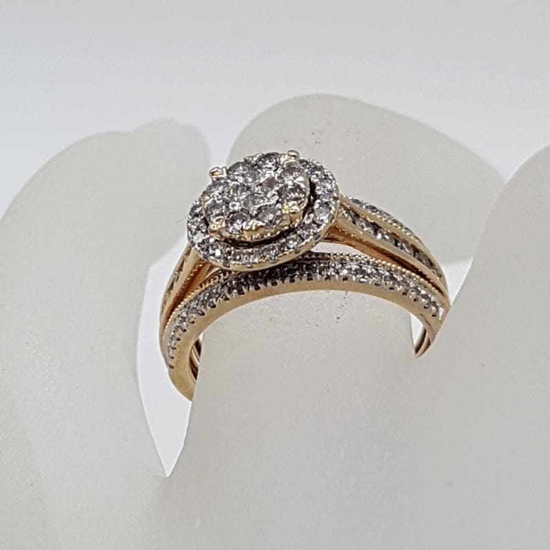 *SOLD* 9ct Yellow Gold Wide Diamond Claw Set and Channel Set Cluster ...