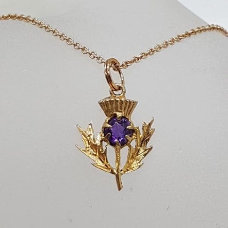 *SOLD* 9ct Yellow Gold Amethyst Scottish Thistle Pendant on Gold Chain ...