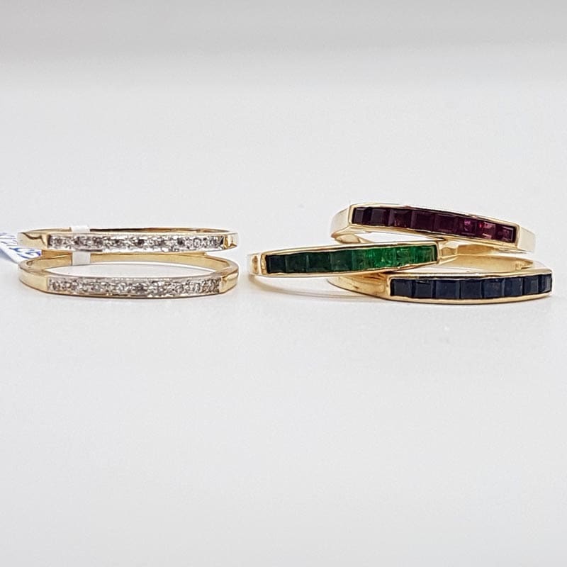 *SOLD* 9ct Yellow Gold Emerald, Ruby, Sapphire and Diamond 4 in 1 ...