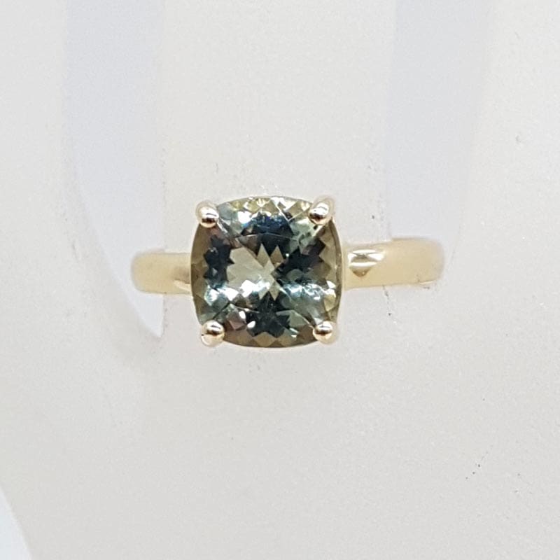 *SOLD* 9ct Yellow Gold Green Amethyst / Prasiolite Square Claw Set Ring ...