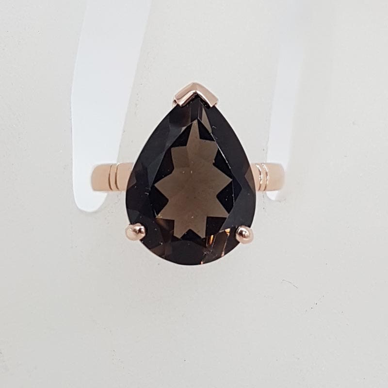 * SOLD * 9ct Rose Gold Smokey Quartz Large Claw Set Teardrop / Pear ...
