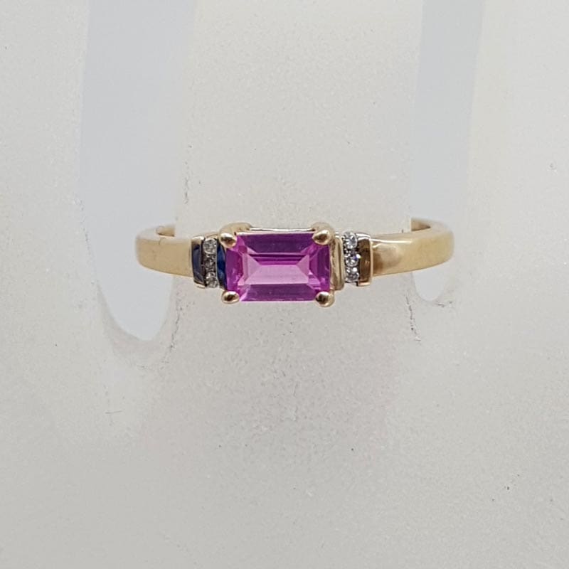 *SOLD* 9ct Yellow Gold Rectangular Pink Cubic Zirconia with Diamond ...