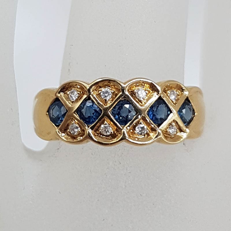 * SOLD * 18ct Yellow Gold Wide Natural Sapphire and Diamond ...