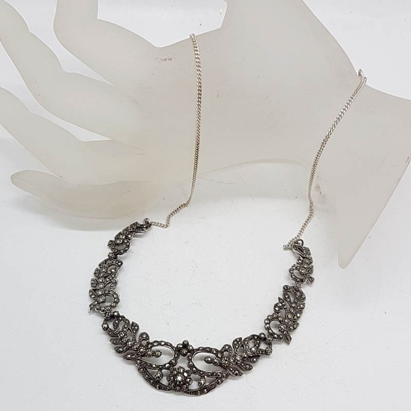 Sterling Silver Ornate Marcasite ” Hawke ” Collier Necklace / Chain ...