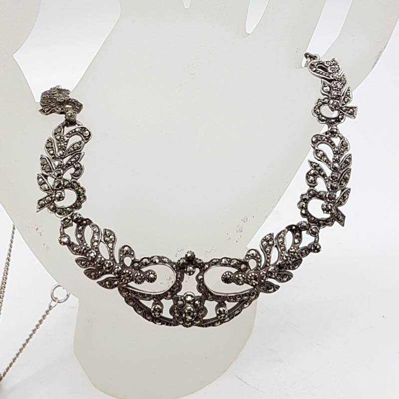 Sterling Silver Ornate Marcasite ” Hawke ” Collier Necklace / Chain ...