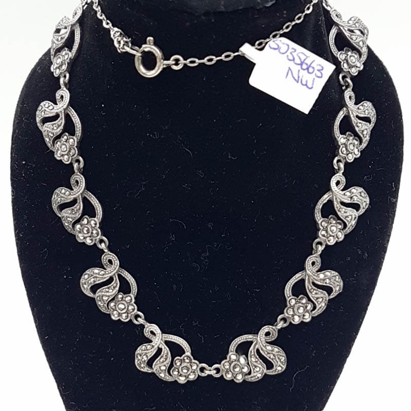 *SOLD* Sterling Silver Ornate Marcasite Collier Necklace / Chain ...