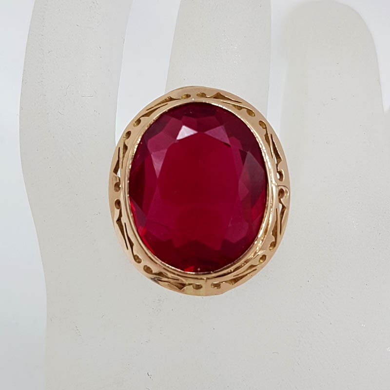 *SOLD* 14ct Yellow Gold Very Large Oval Red Paste Russian Ring ...